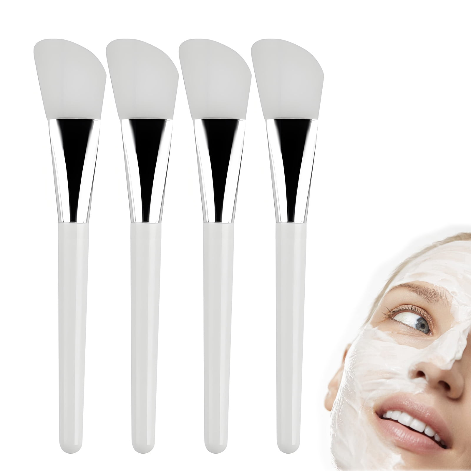Facial Mask Application Brush, Soft Silicone Fan Shape White Brush Head ...