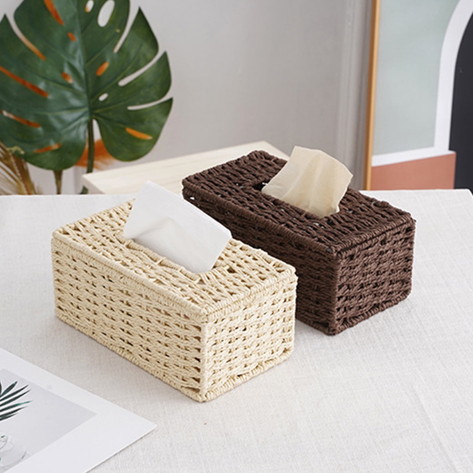 Facial Napkin Tissue Box Cover, Decorative Wicker Box, Hand Woven, Soft ...