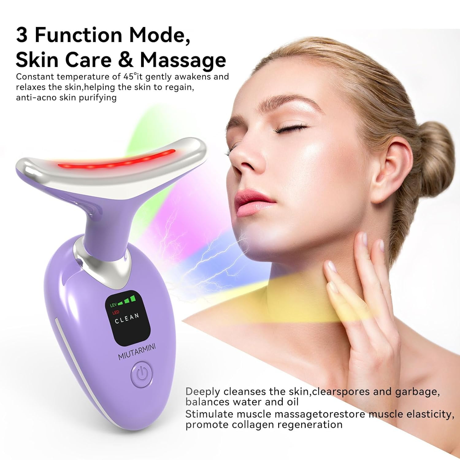 Facial & Neck Massager with Red Light | 7-Color LED Face Sculpting Wand ...
