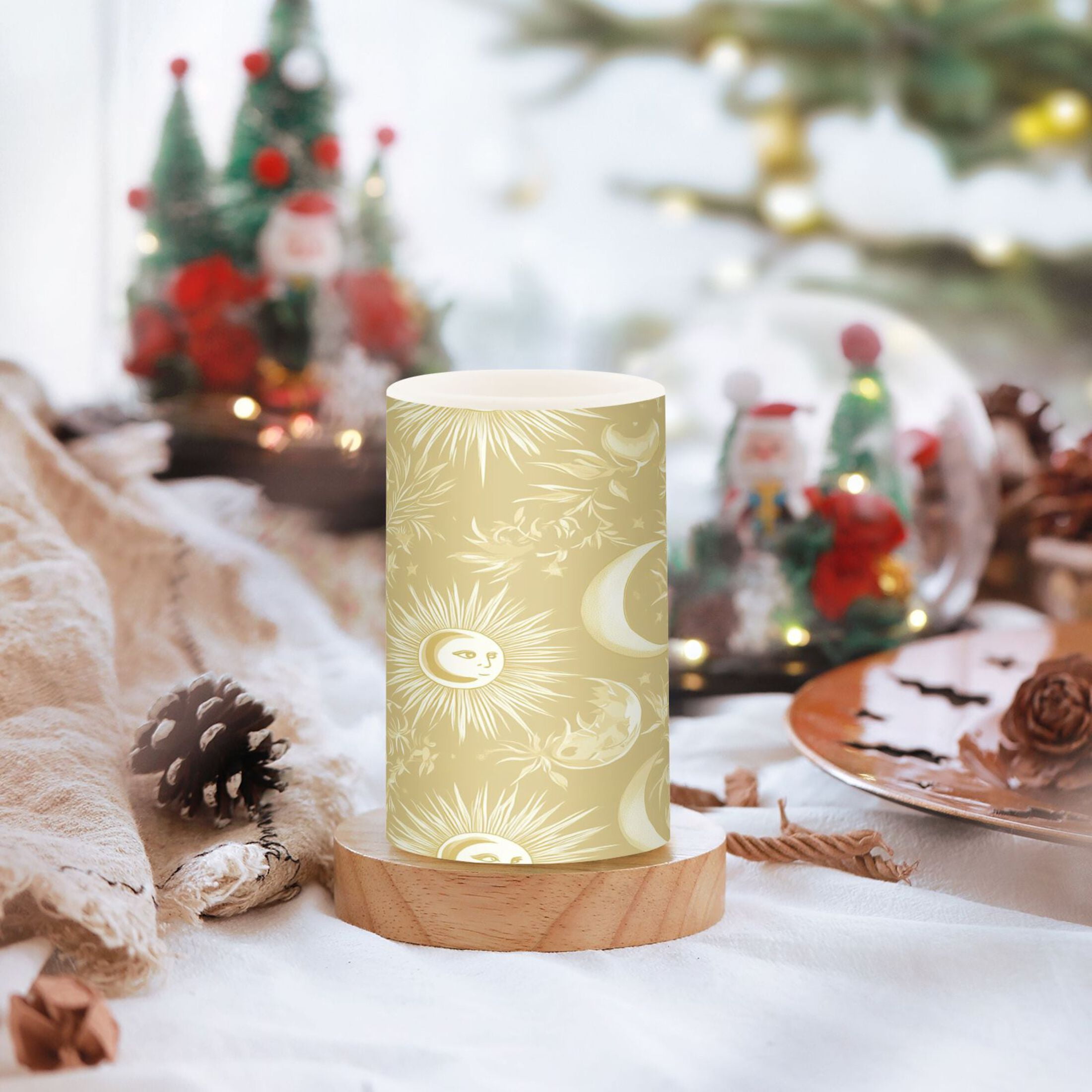 Facial Sun Moon Pattern Set of 2 Flameless LED Candles Remote and Timer ...