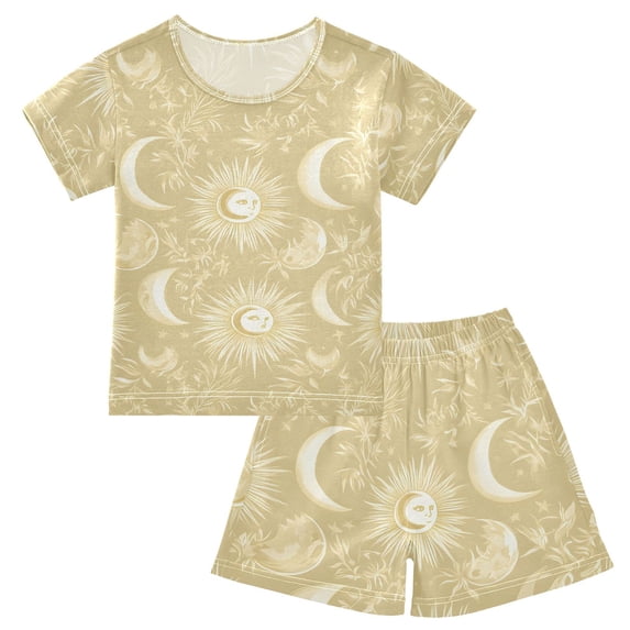 Facial Sun Moon Pattern Summer Pajama Set Soft Cotton Short Sleeve ...