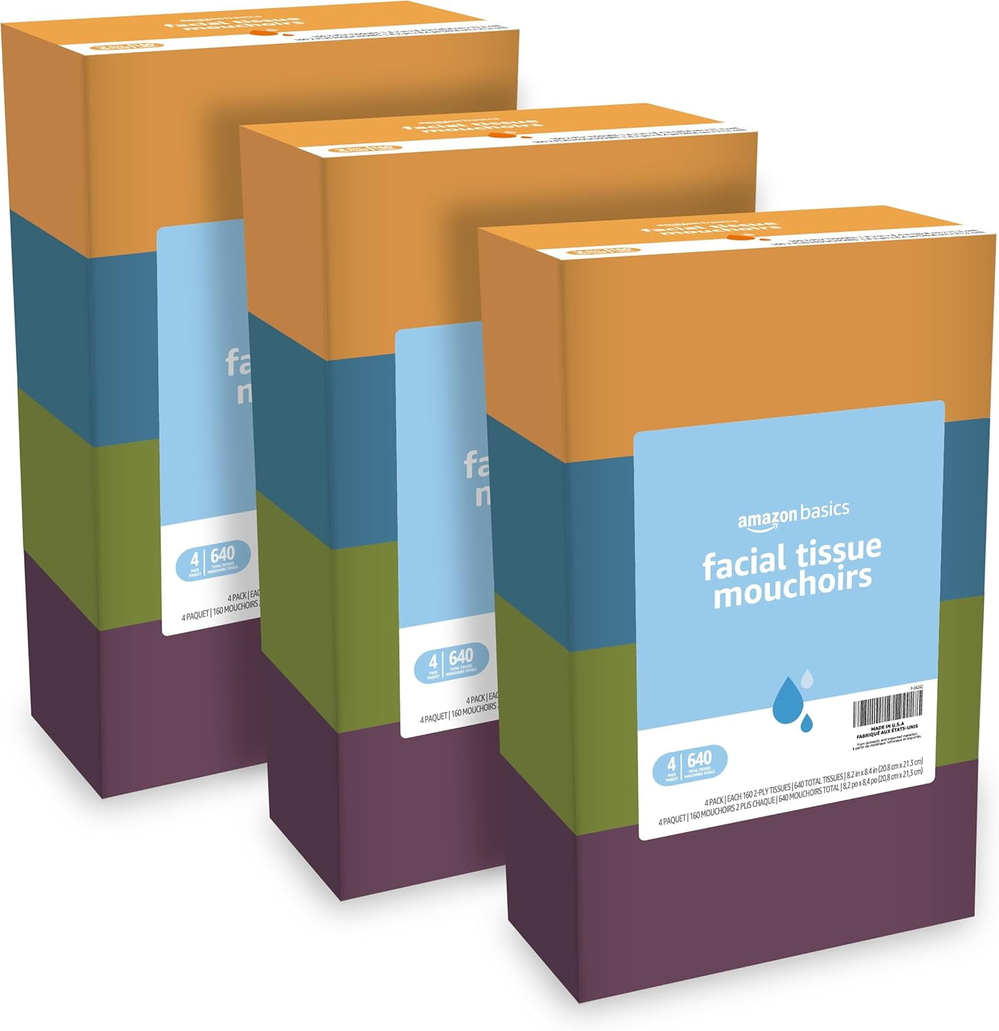 Facial Tissue, 2-Ply, 640 Count (12 Packs with 160 Tissues Each ...