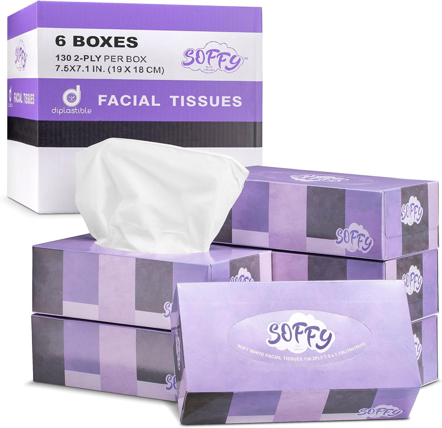 Facial Tissue Paper 130 Tissues Per Box, 6 Boxes Car and Travel Tissue ...