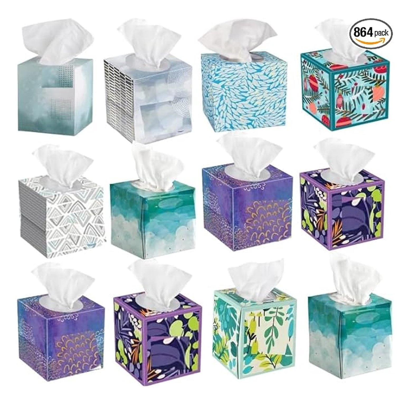 Facial Tissues, 3-Ply, 60 Count per Box, Cube Box Design, 12 Pack ...