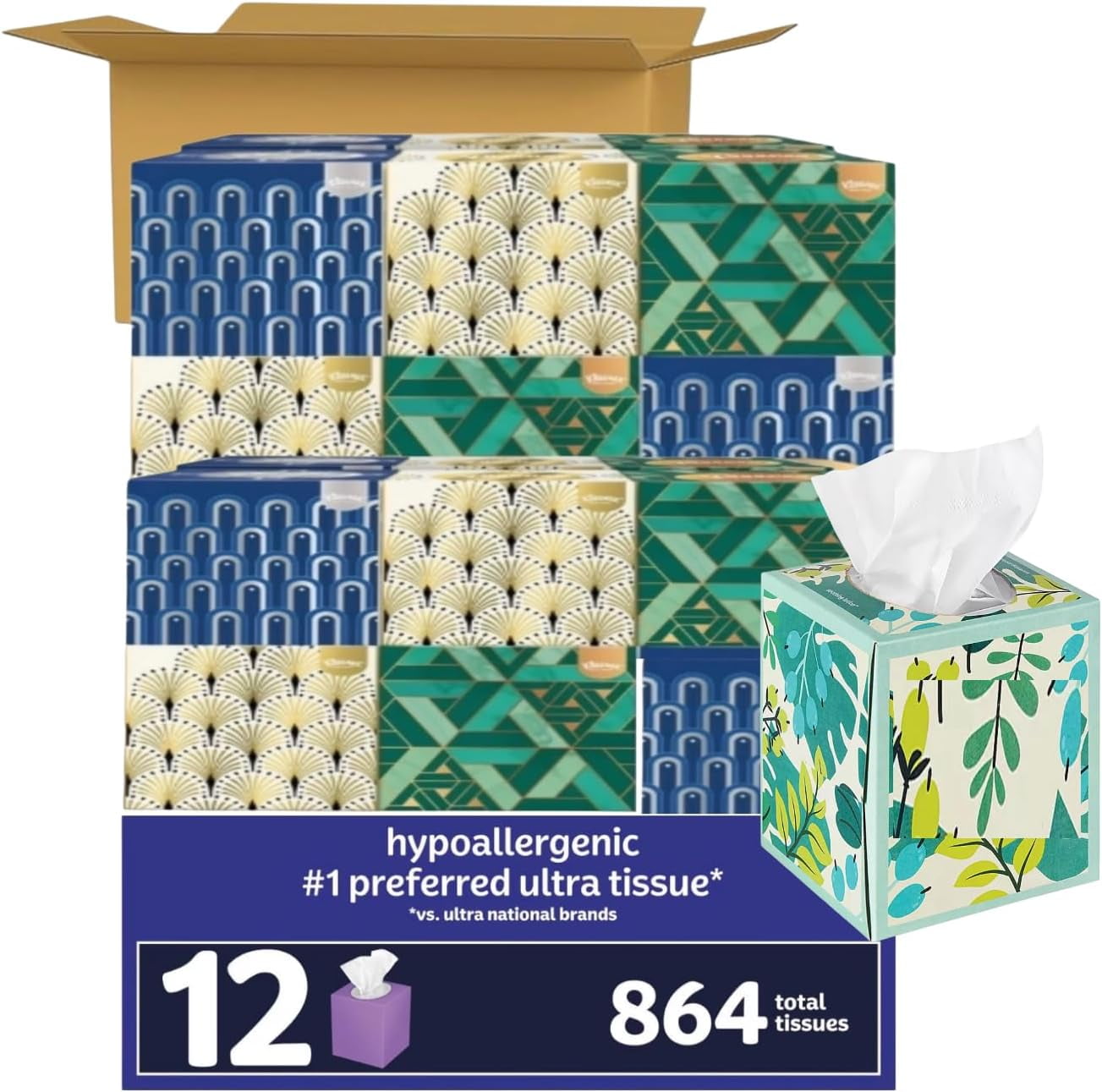 Facial Tissues, 3-Ply, 72 Count Cube Box, Pack of 12 - Walmart.com