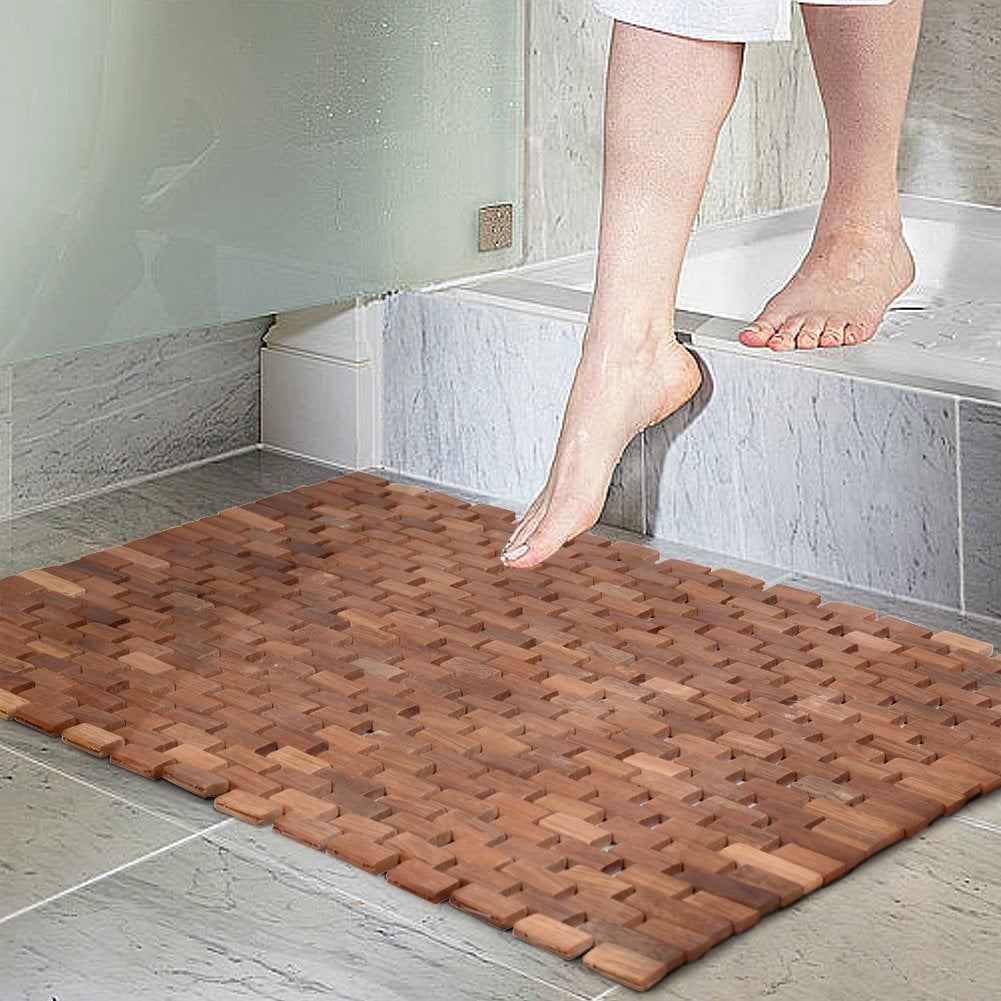 "Facilehome Premium Teak Bath Mat 27.56""x19.69"", Foldable, Non-Slip ...
