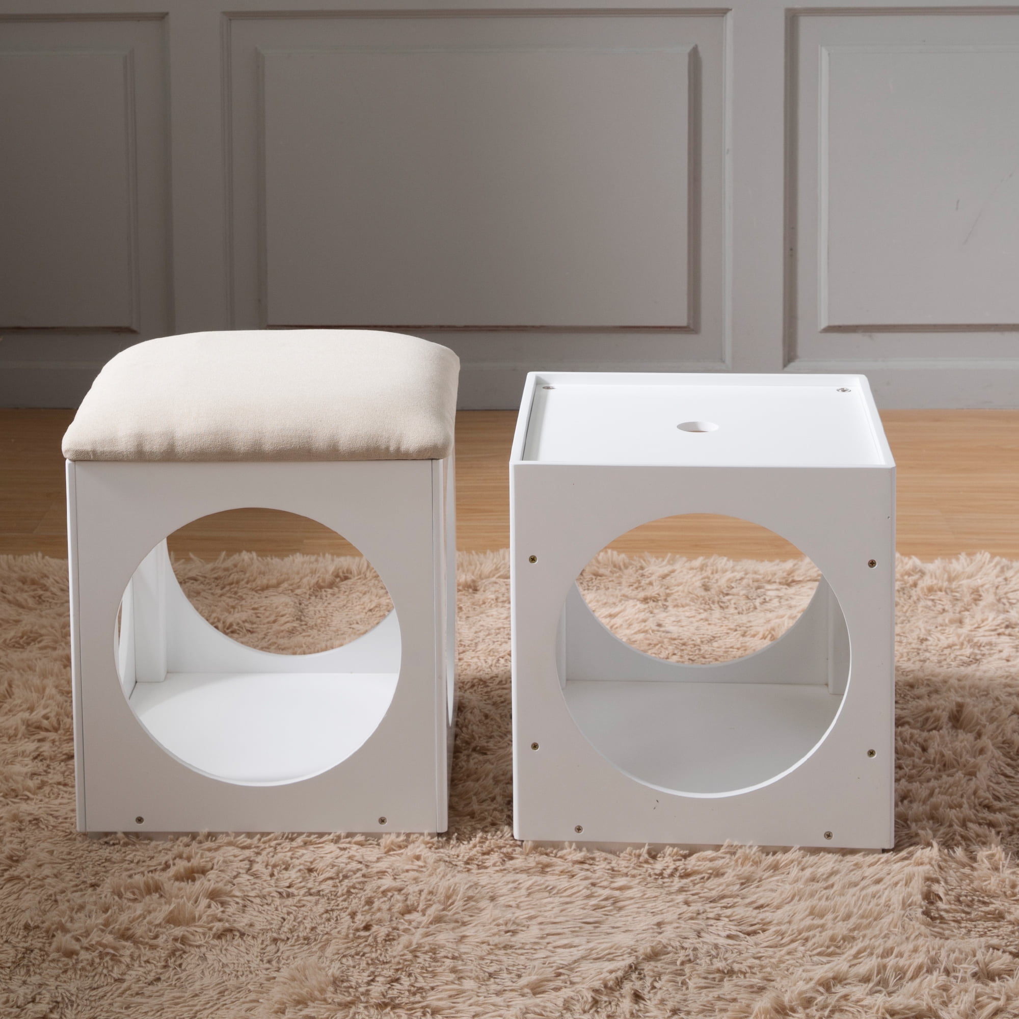 Facilehome Ottoman Storage Stool,Upholstered Wood Multi Stools ...
