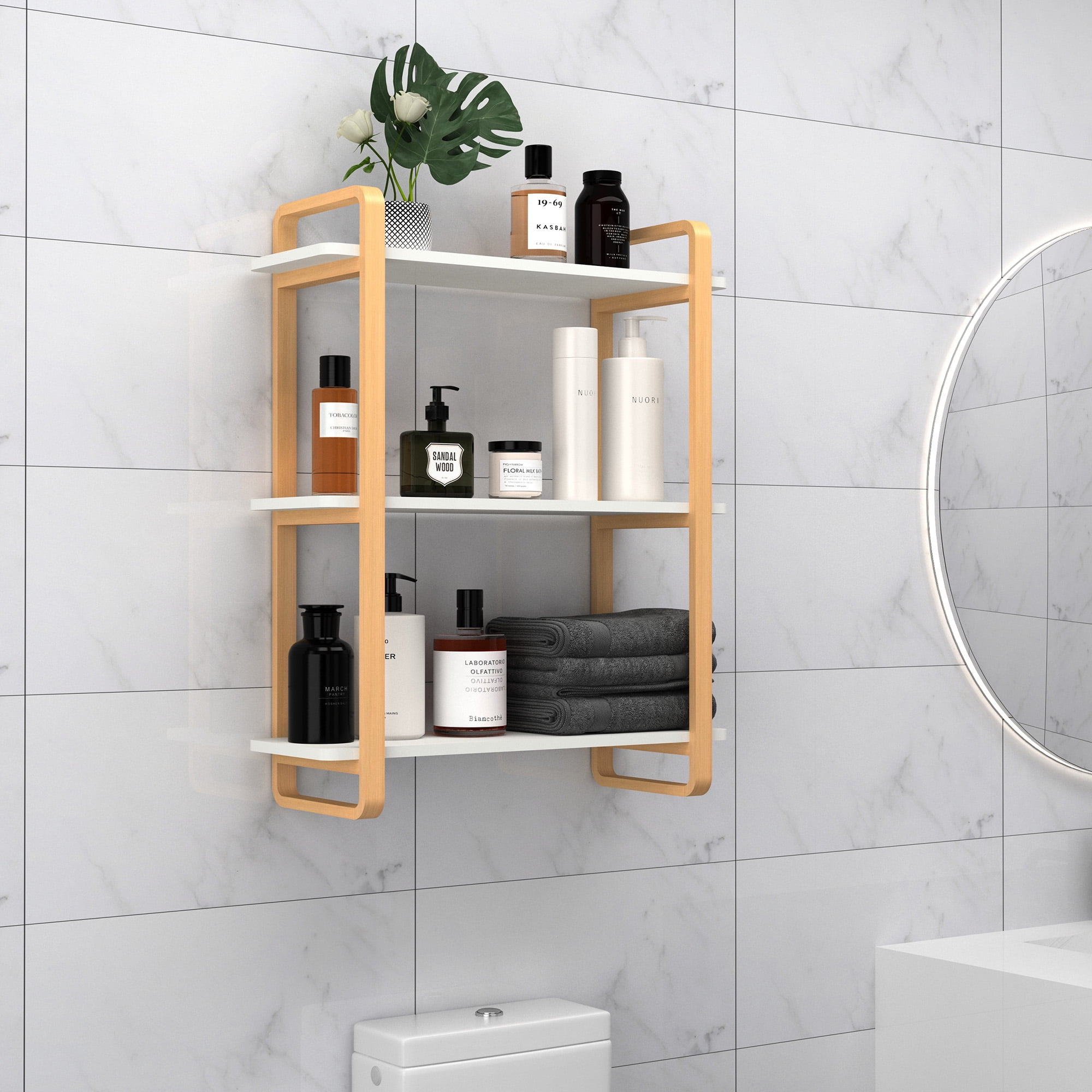 Facilehome Wall Mount Storage Shelves Organizer Adjustable 3 Tiers,Wood ...