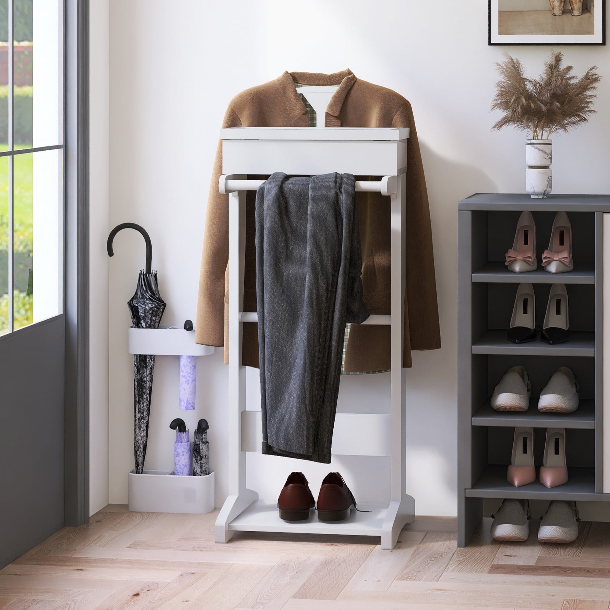 Facilehome Wood Valet Stand,Clothes Rack for Bedroom and Living Room ...