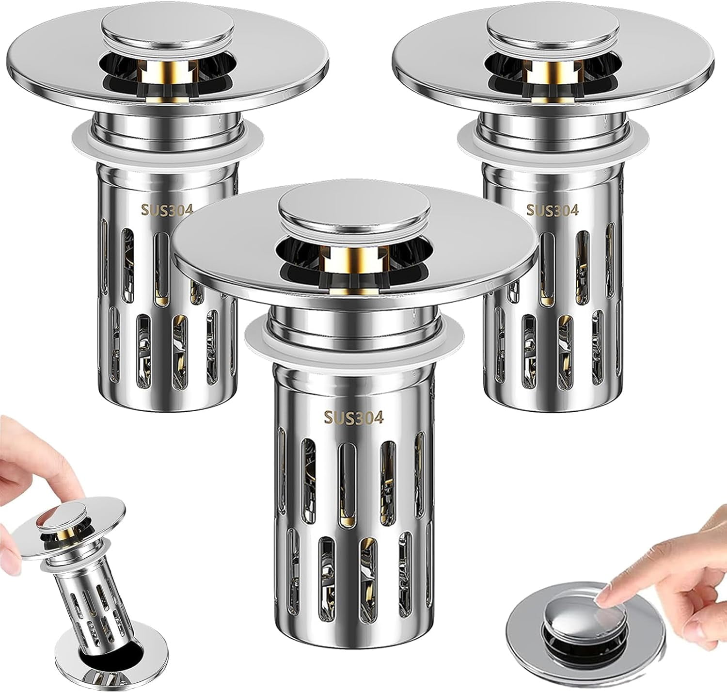 Facilitatek Sink Stopper, Bathroom Sink Drain Strainer,Universal 2-in-1 ...