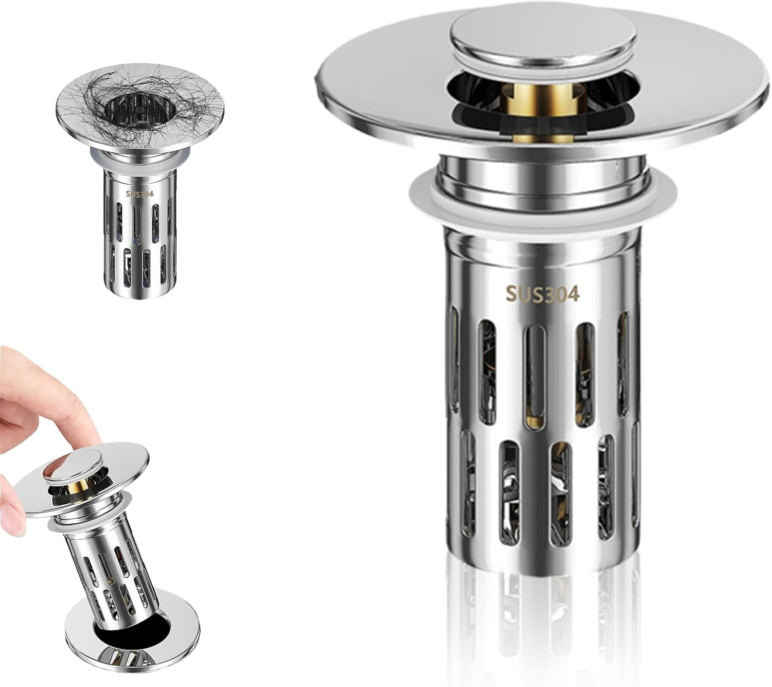 Facilitatek Sink Stopper, Universal Stainless Steel Drain Strainer, Pop ...