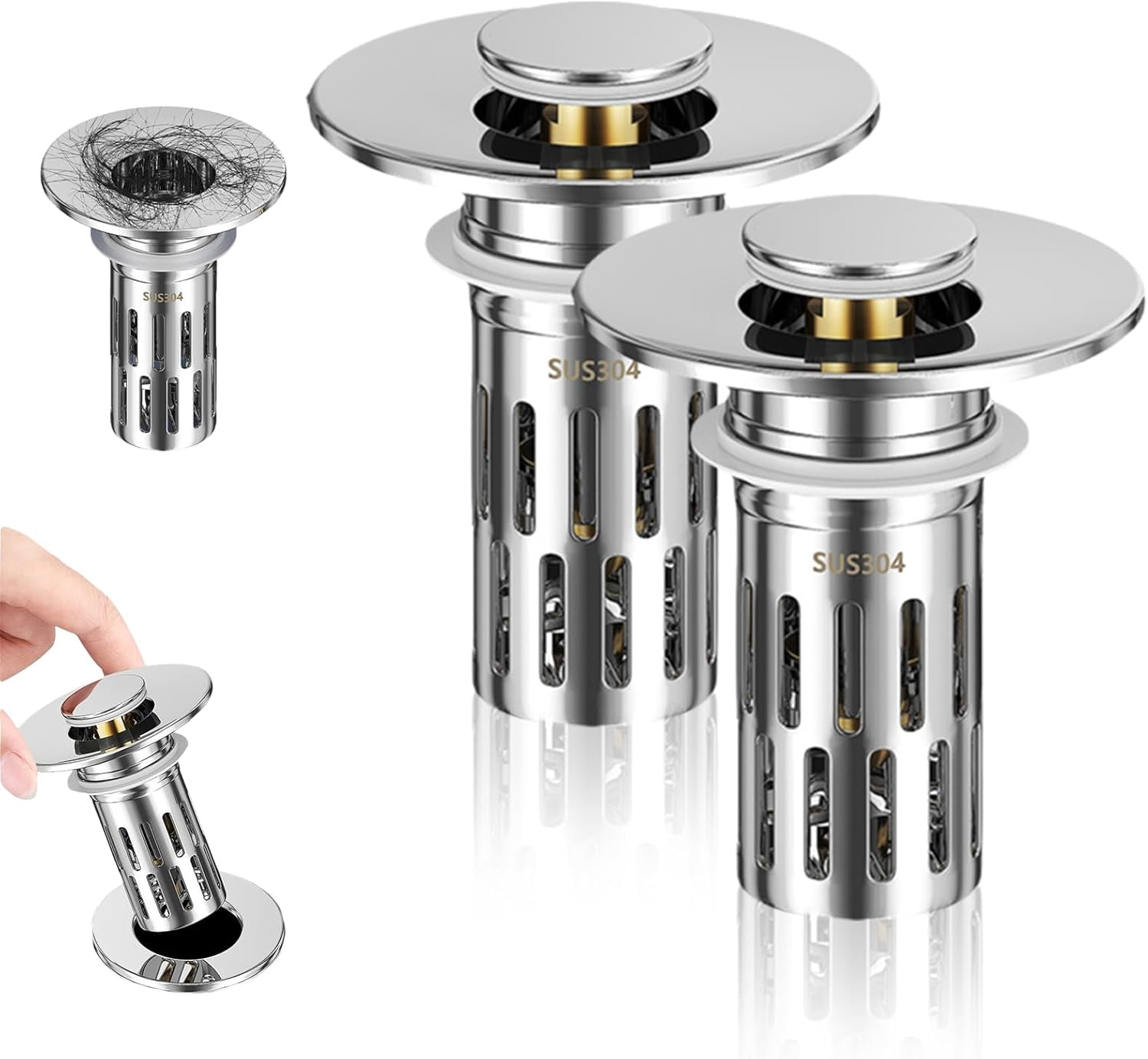 Facilitatek Sink Stopper, Universal Stainless Steel Drain Strainer, Pop ...