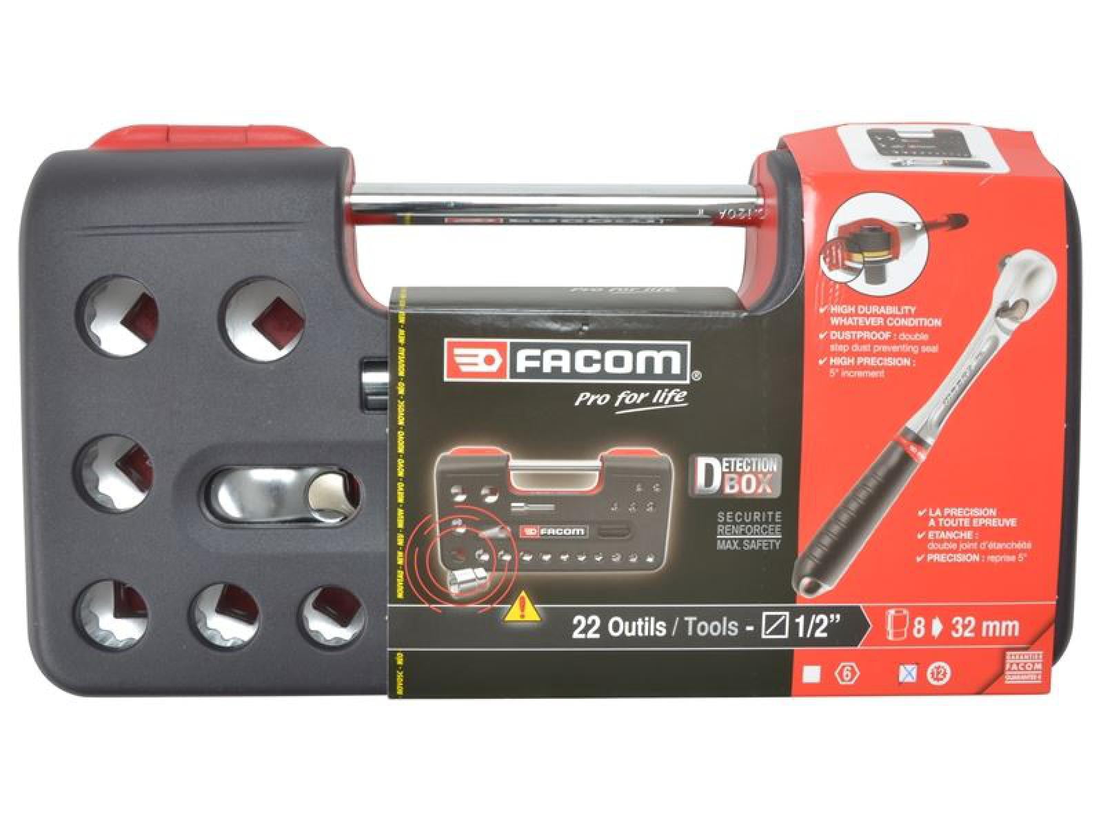 Facom - 1/2in Drive 12-Point Detection Box Socket Set, 22 Piece Metric ...