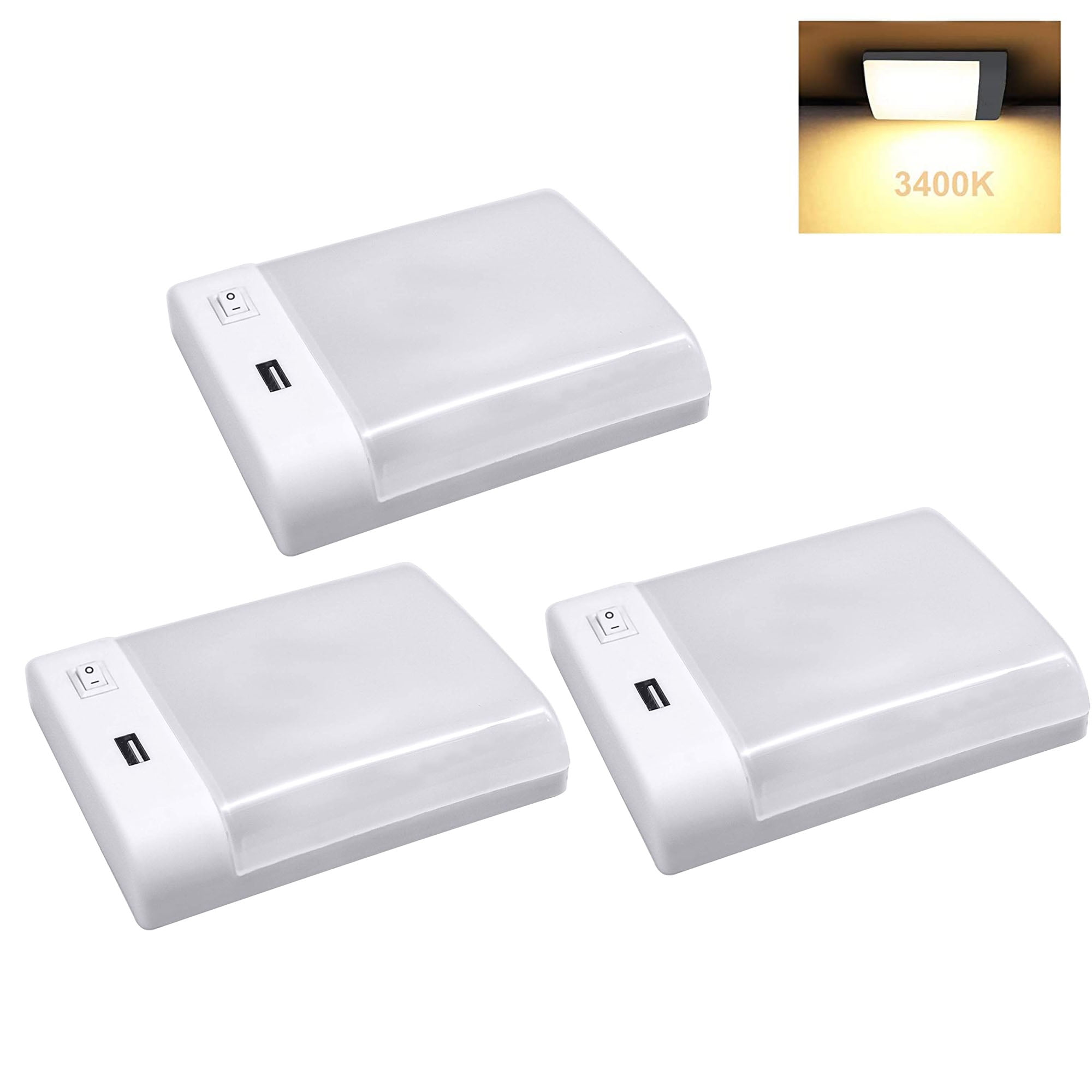 Facon 12V RV Reading Light with USB Charger(5V 2.4A), RV Ceiling Dome ...