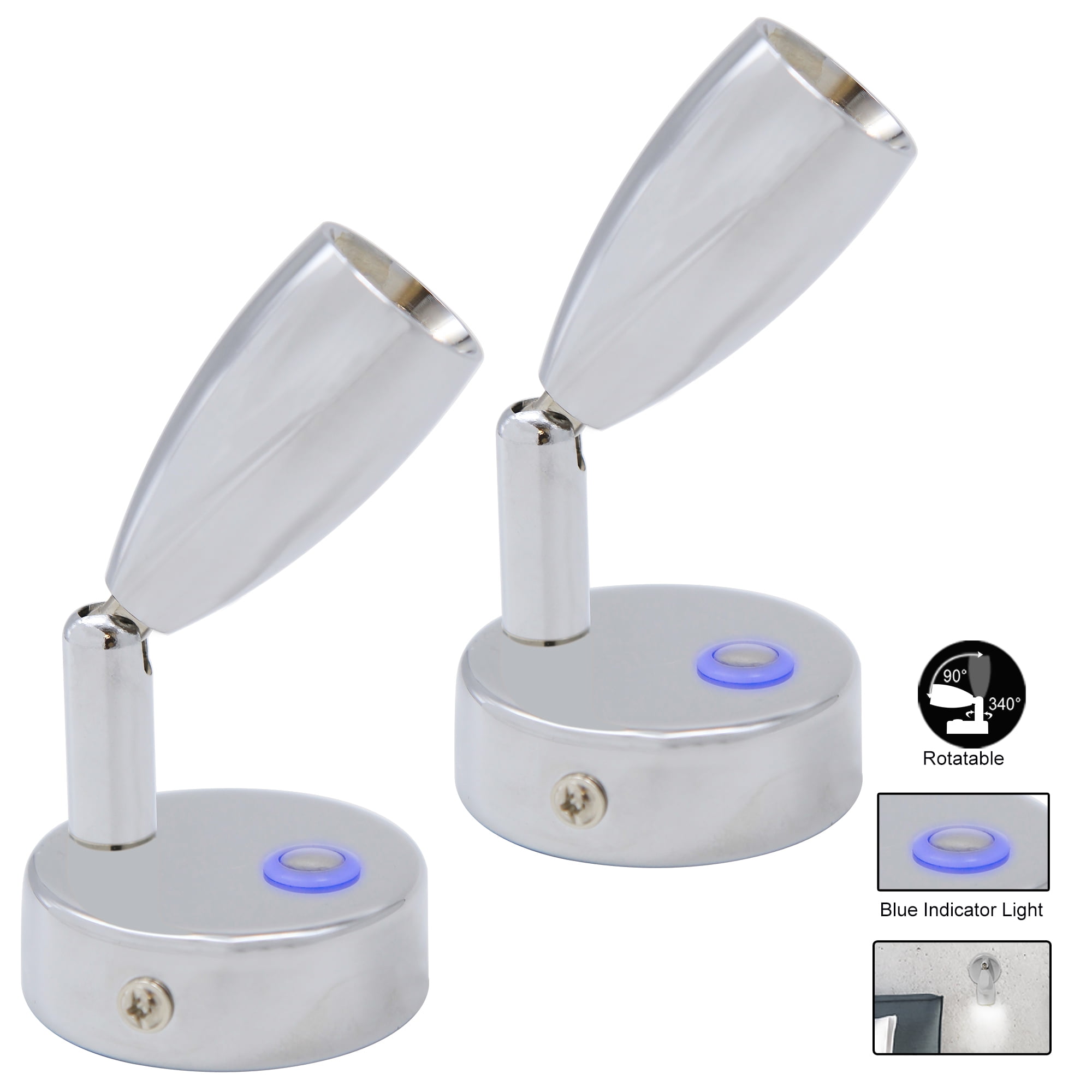 Facon 2Pack 12V LED RV Lights Rotatable Reading Spotlight, LED Bedside ...