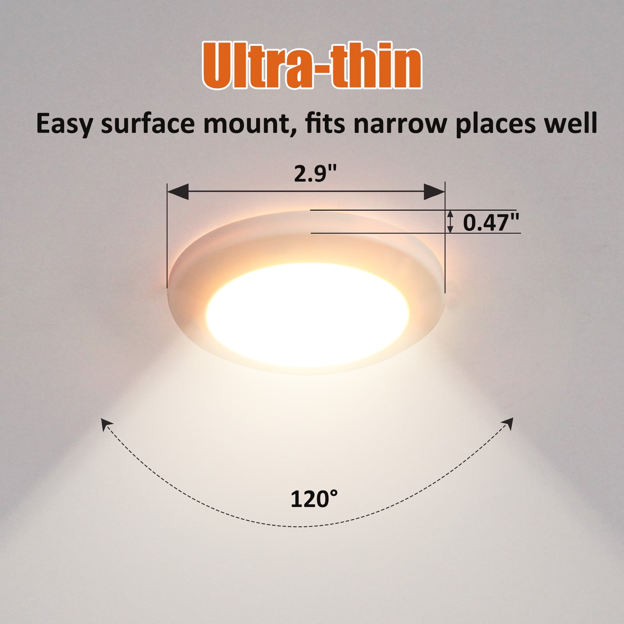 Facon 3" Ultra-Thin Invisible 2CCT LED RV Slim Ceiling Light with Touch ...
