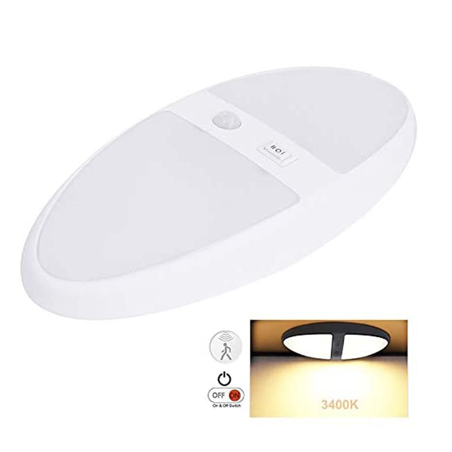 Facon RV LED Dome Light with PIR Motion Sensor and On&Off Switch, Oval ...