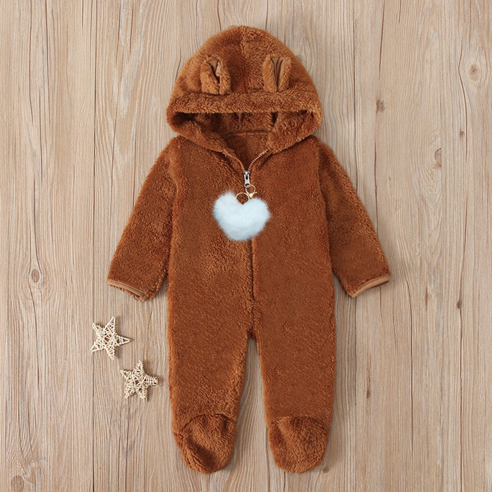 Facrlt Baby winter jumpsuit Toddler Kids Boys And Girls Solid Color Long Sleeve Heart Pendant ...