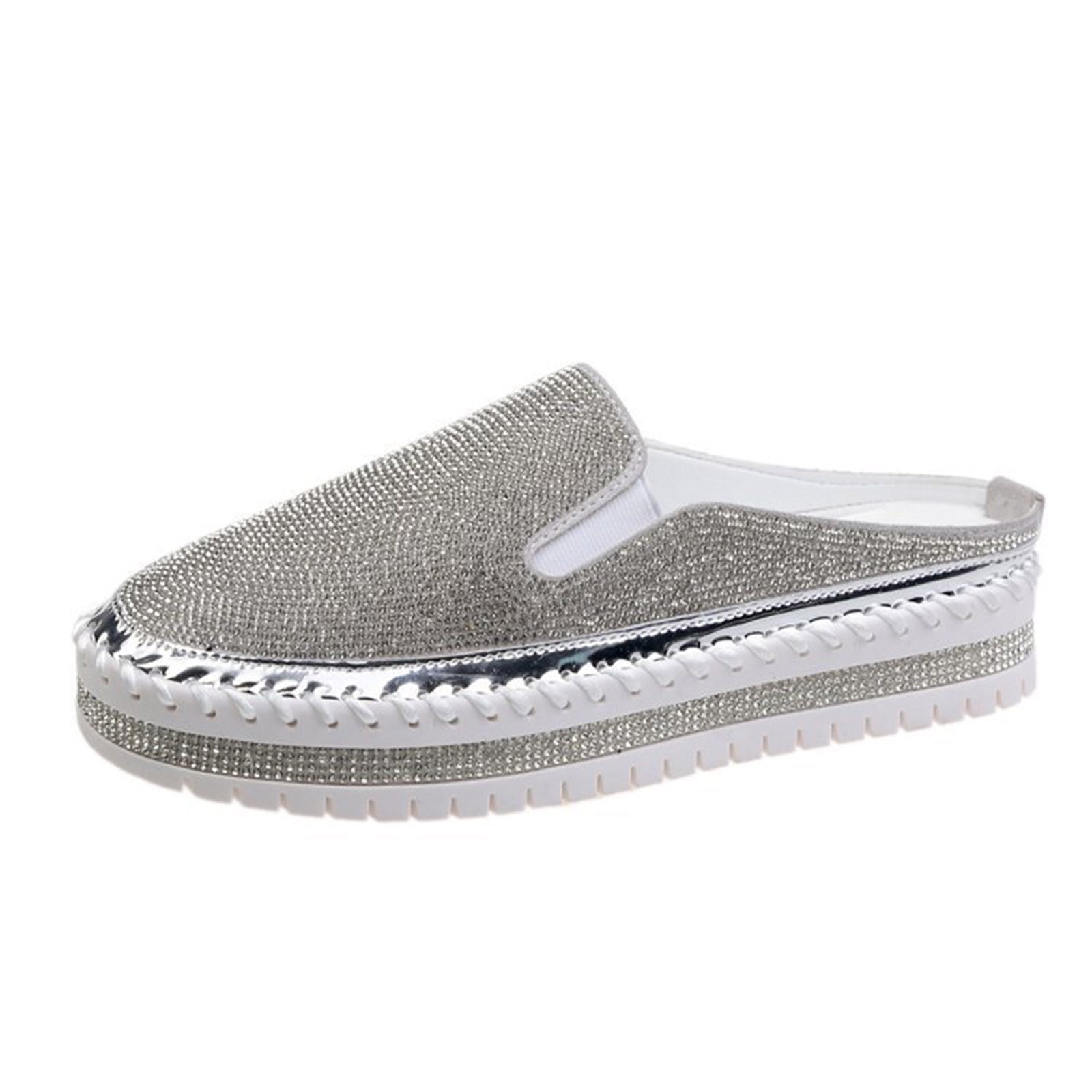 Facrlt Women's Leisure Rhinestone Sequins Sandals Wrapped Flat Sandals ...