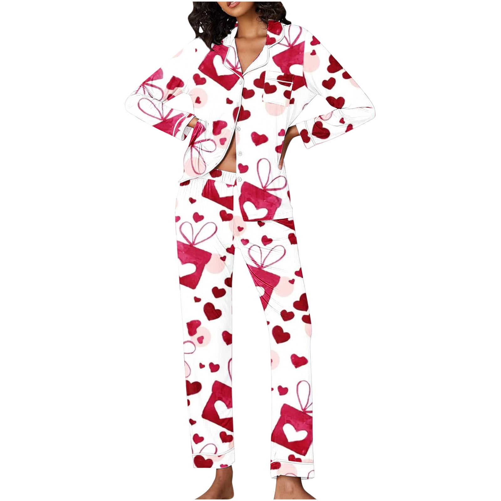 Facrlt Womens Valentines Day Pajama Hearts Print Long Sleeve