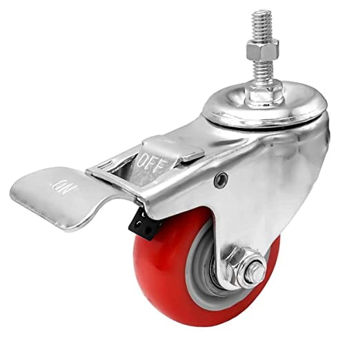 FactorDuty 3 Inch RED Caster Wheel with Brake Dual Locking 3/8"-1.2 ...