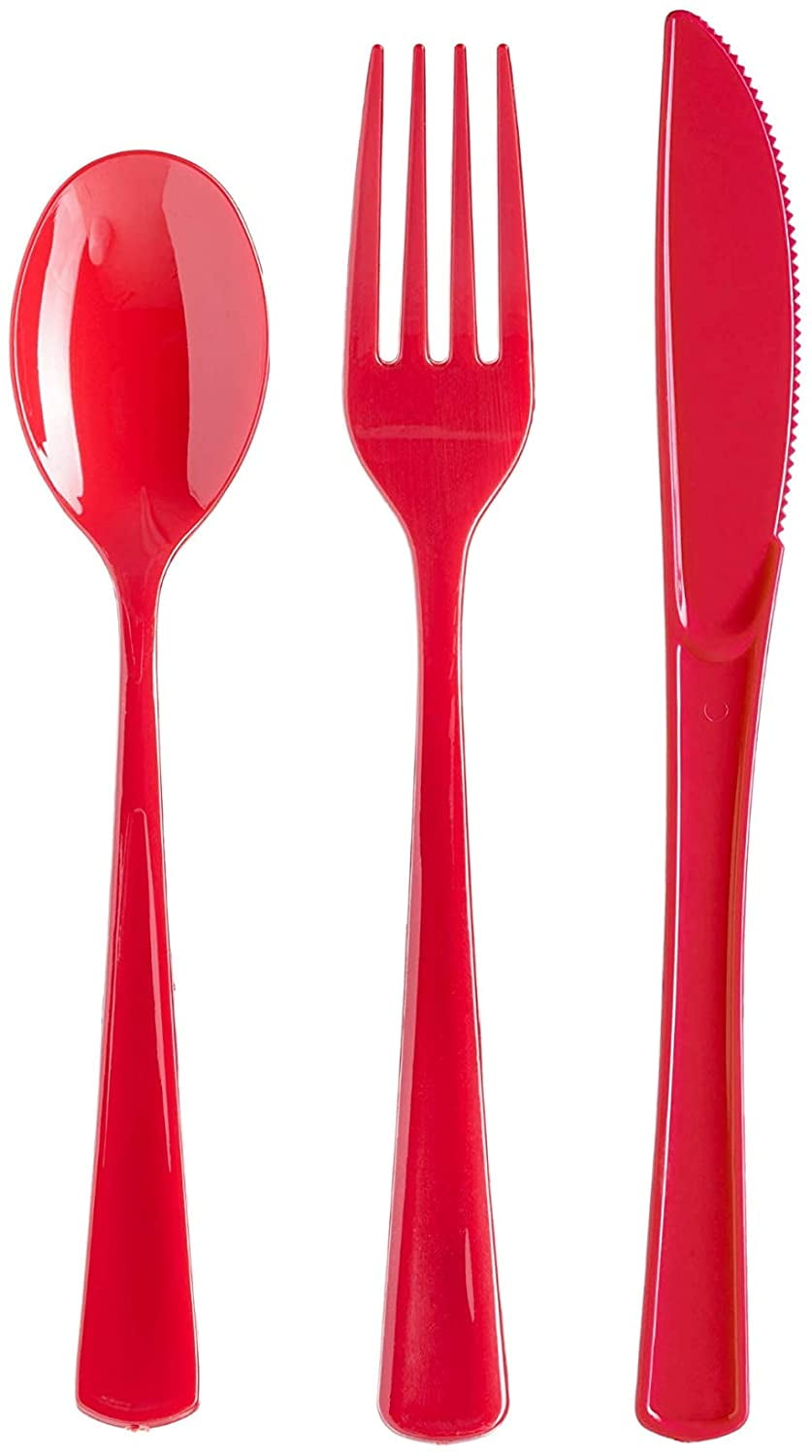 Factory Direct Red Cutlery Combo Pack - 24 Ct. Plastic Cutlery Set ...