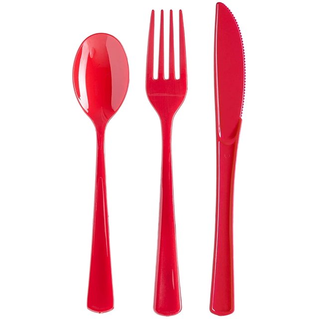 Factory Direct Red Cutlery Combo Pack - 24 Ct. Plastic Cutlery Set ...