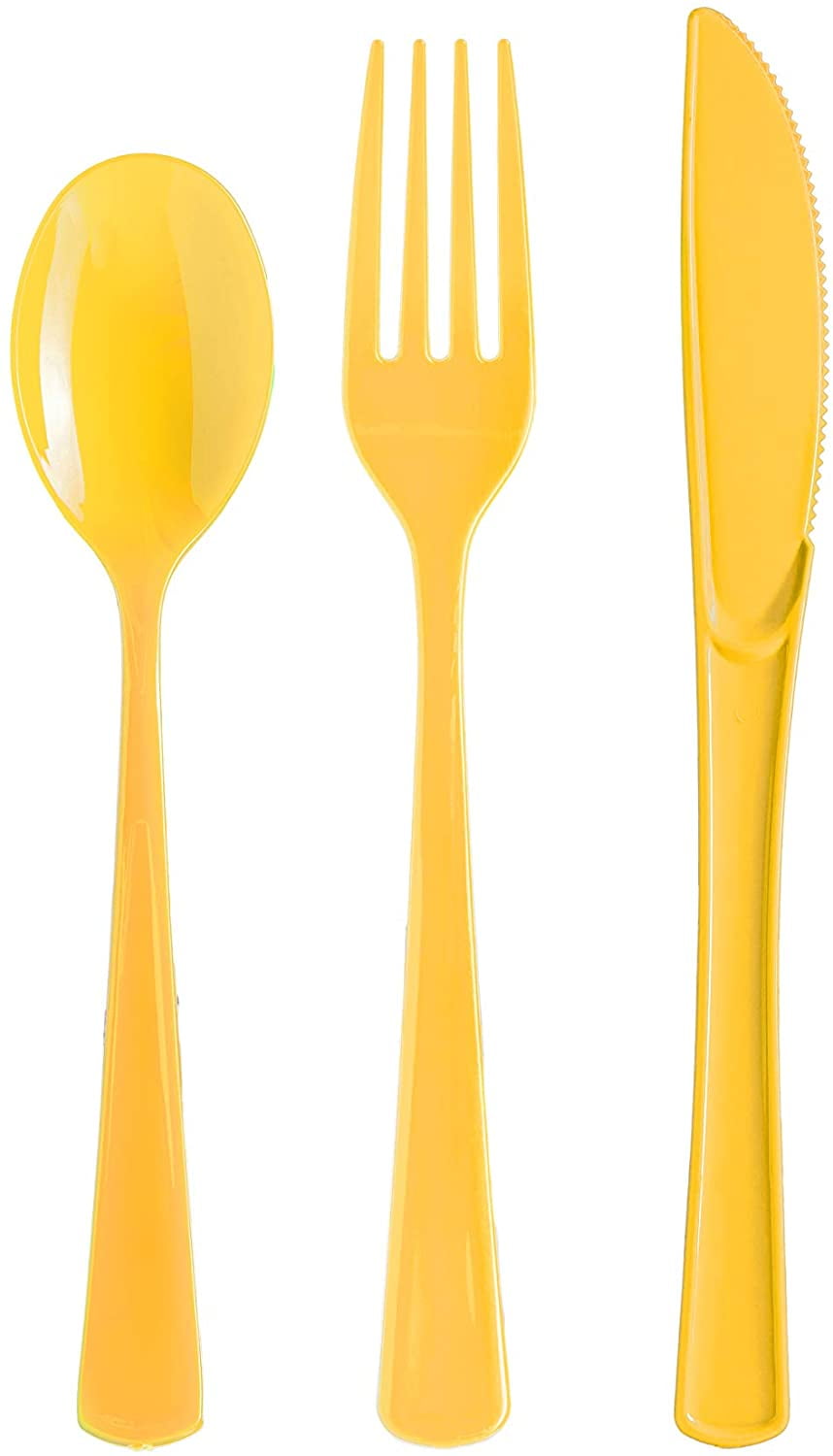 Factory Direct Yellow Cutlery Combo Pack - 24 Ct. Plastic Cutlery Set ...