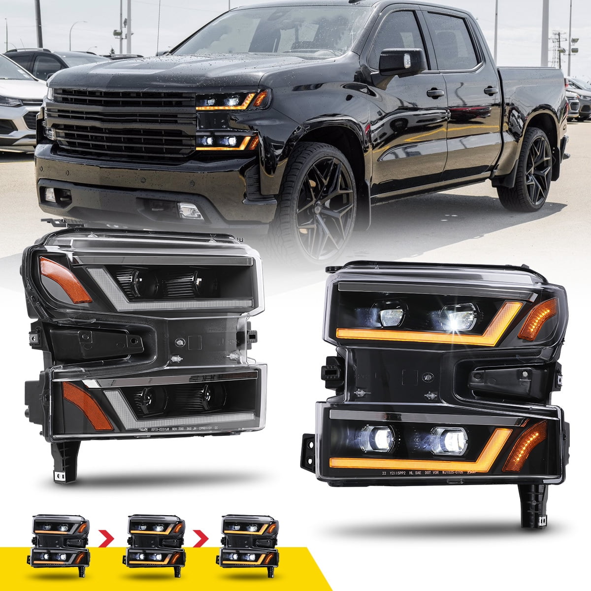 Factory Halogen Headlights w/LED DRL For 2019-2021 Chevy Silverado 1500 ...