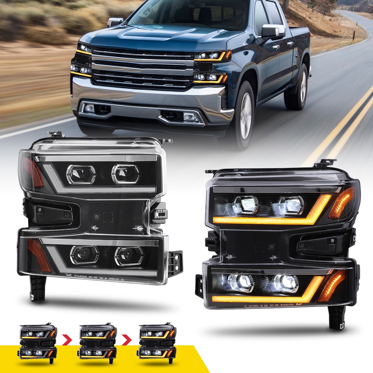 Factory Halogen Headlights w/LED DRL For 2019-2021 Chevy Silverado 1500 ...