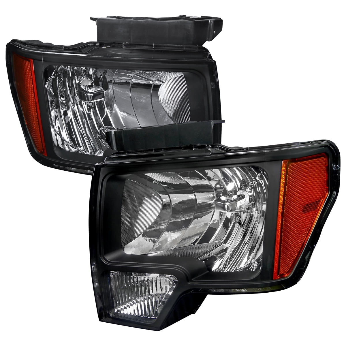 Factory Style Crystal Clear Headlights w/ Amber Reflector (Black ...