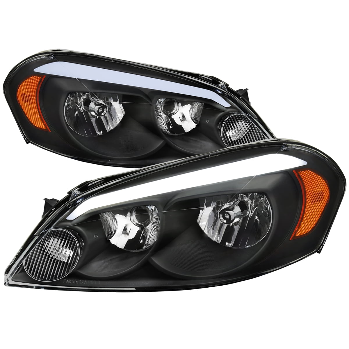 Factory Style Headlights w/ LED Strip (Black Housing/Clear Lens) Made ...