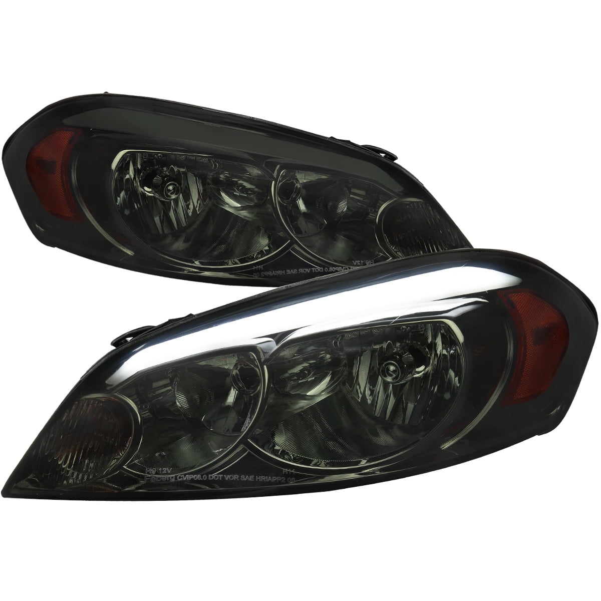 Factory Style Headlights w/ LED Strip (Chrome Housing/Smoke Lens) Made ...