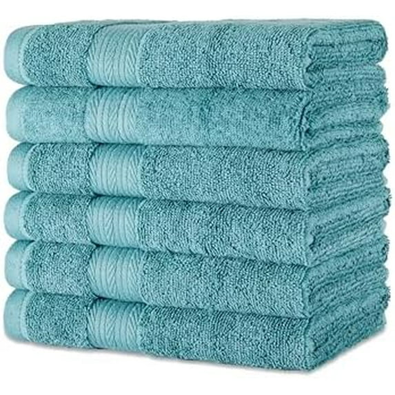 Fade-Resistant 100% Cotton Hand Towel, 6 Pack, 16"x26", Teal Green ...