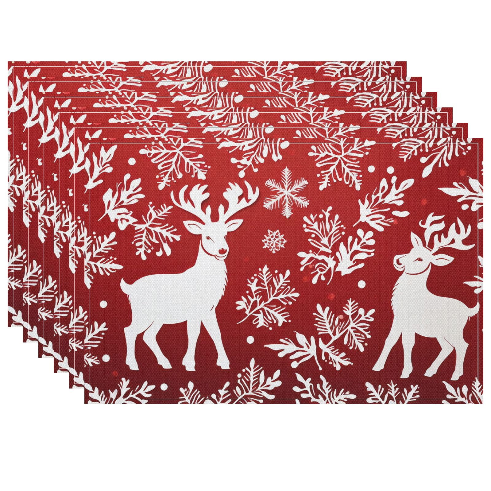 Fade-Resistant Christmas Placemat - Washable Reindeer Trees Mat Set Of ...