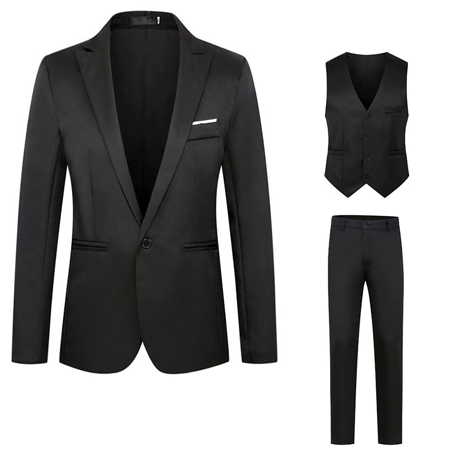 Fadeal Black 1X Pants 1X Jacket 1X Vest Men's Suit Suit Solid Color ...