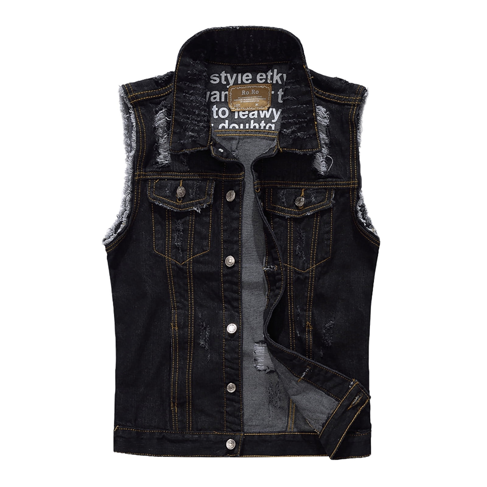 Fadeal Black A Vest Denim Vest Men Lapel Sleeveless Slim Fit Retro ...