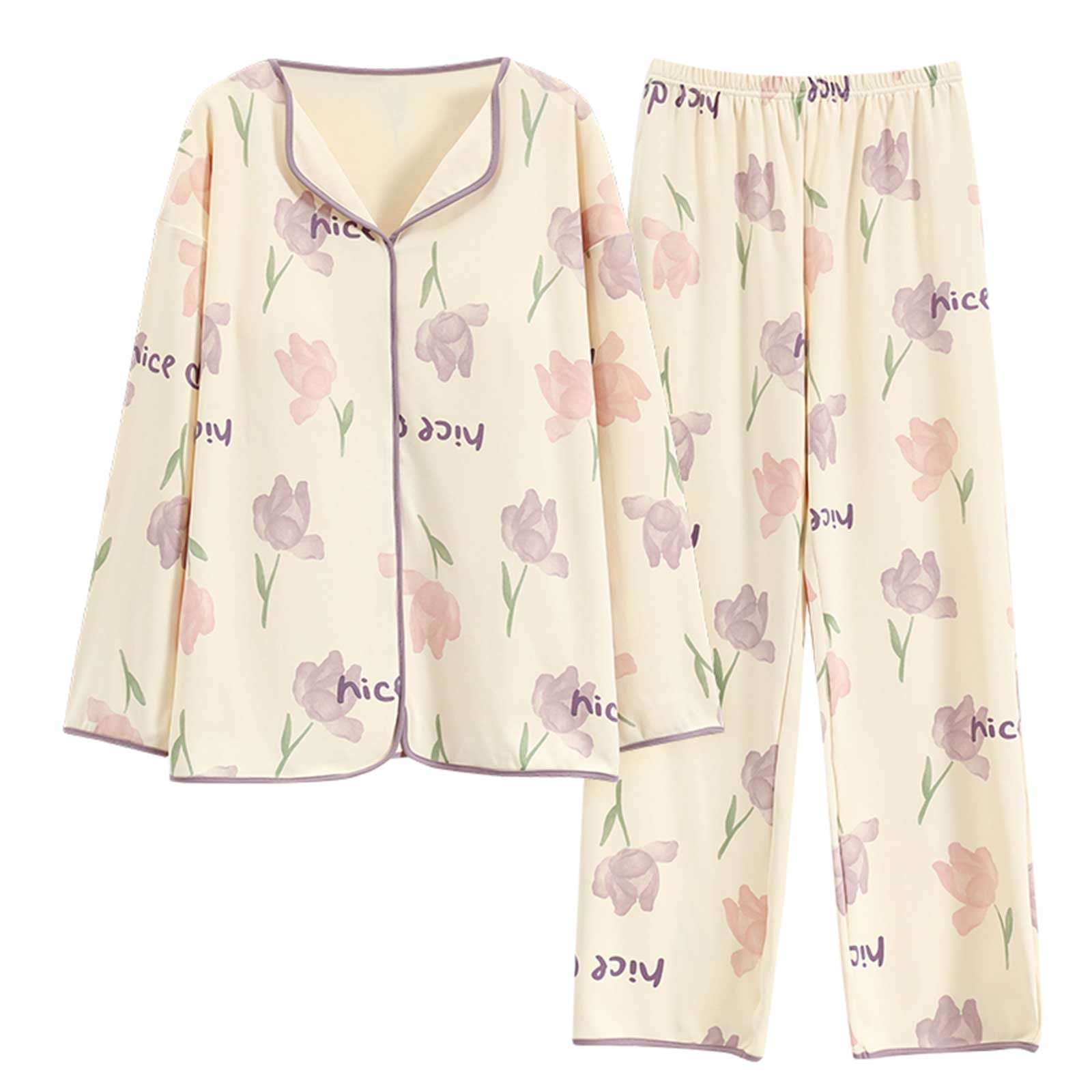 Fadeal Cute Pjs Women's Petite Pajama Set Petite Length Tunic Top Wide ...