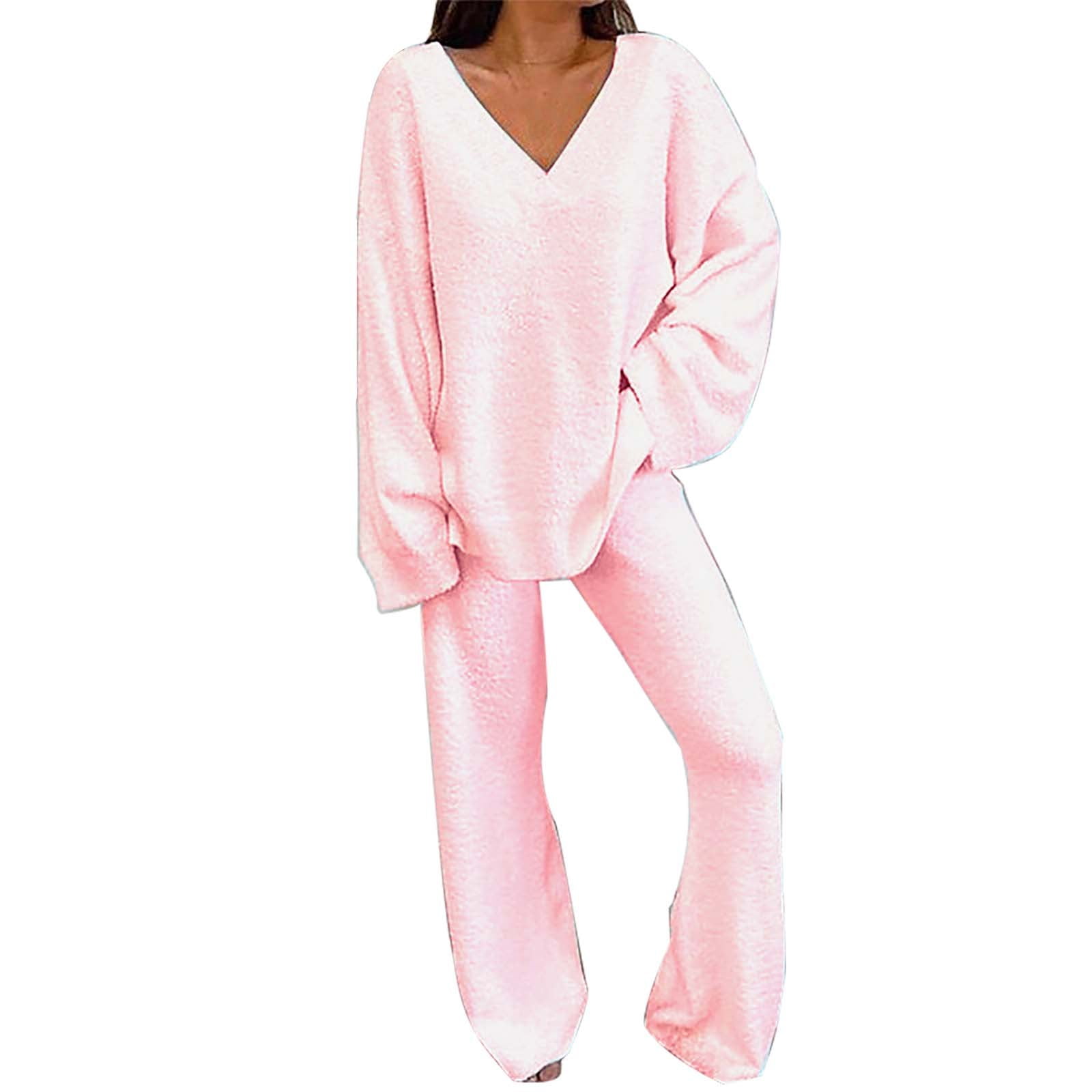 Fadeal Softies Loungewear Women's Fuzzy Sets 2 Piece Outfits Long ...