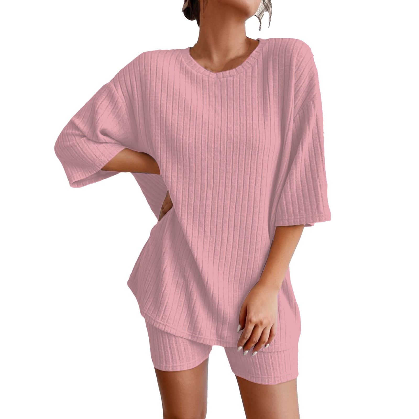 Fadeal Summer Lounge Sets for Women, Pajamas 2 Piece Sets Ribbed Knit ...