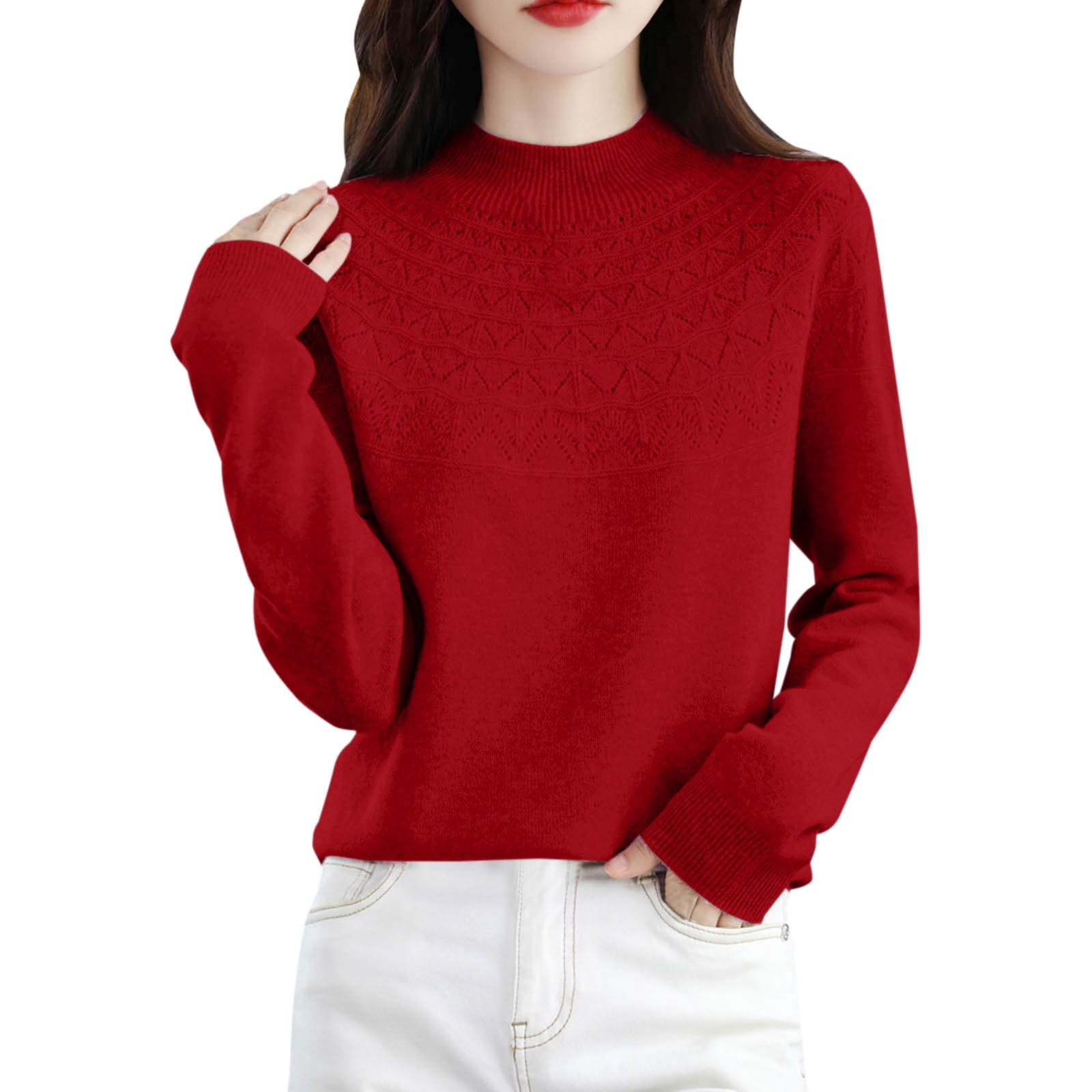 Fadeal Womens Long Sleeve Tops Women's Autumn and Winter New Line Pure ...