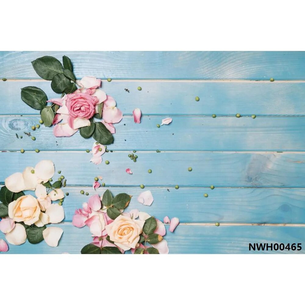 Faded Blue Wooden Board Flowers Photocall Planks Grain Texture Petal ...