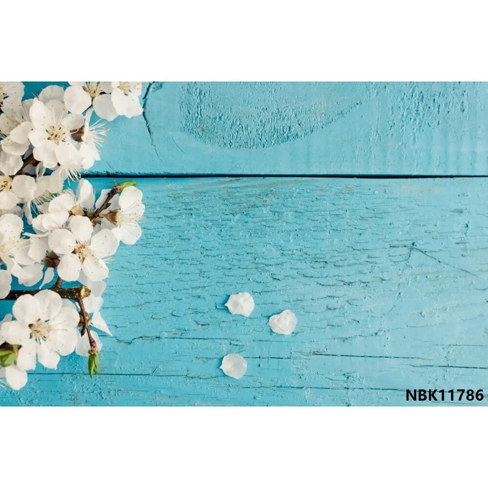 Faded Blue Wooden Board Flowers Photocall Planks Grain Texture Petal ...