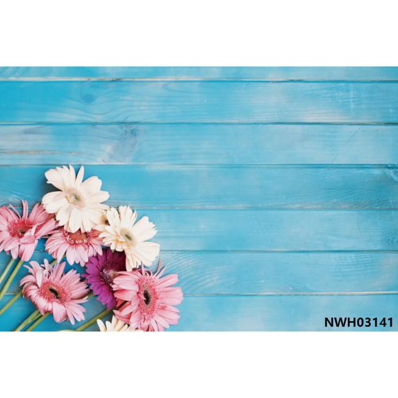 Faded Blue Wooden Board Flowers Photocall Planks Grain Texture Petal ...