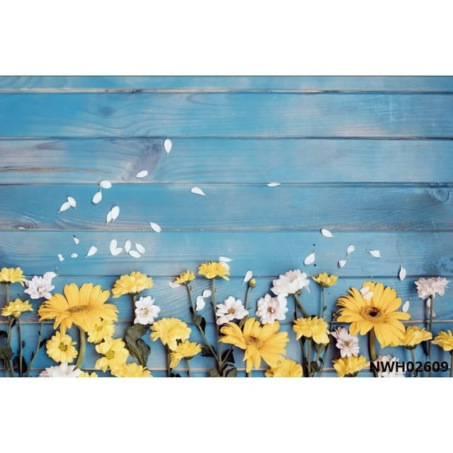 Faded Blue Wooden Board Flowers Photocall Planks Grain Texture Petal ...