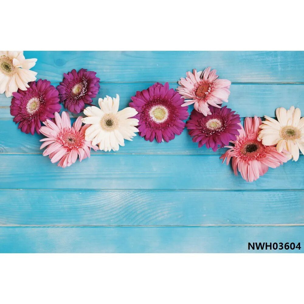 Faded Blue Wooden Board Flowers Photocall Planks Grain Texture Petal ...
