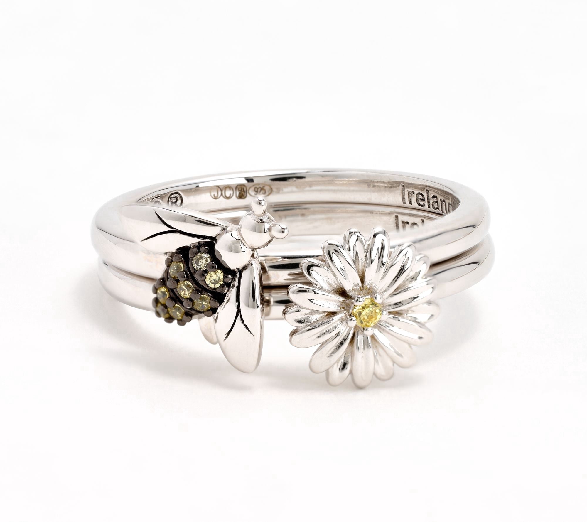 Fado Sterling Silver Set of 2 Irish Garden Stackable Rings, Size 6 ...