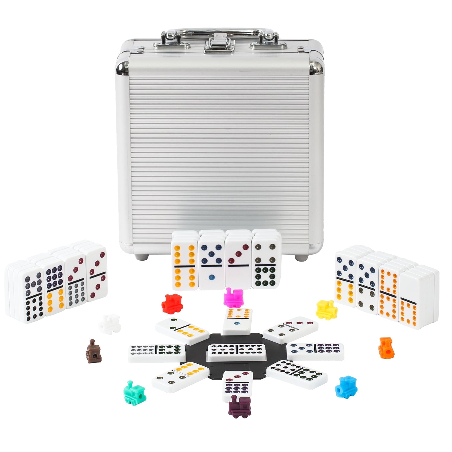 Fagmiljoy Mexican Train Dominoes Set with Aluminum Case Double 12 ...