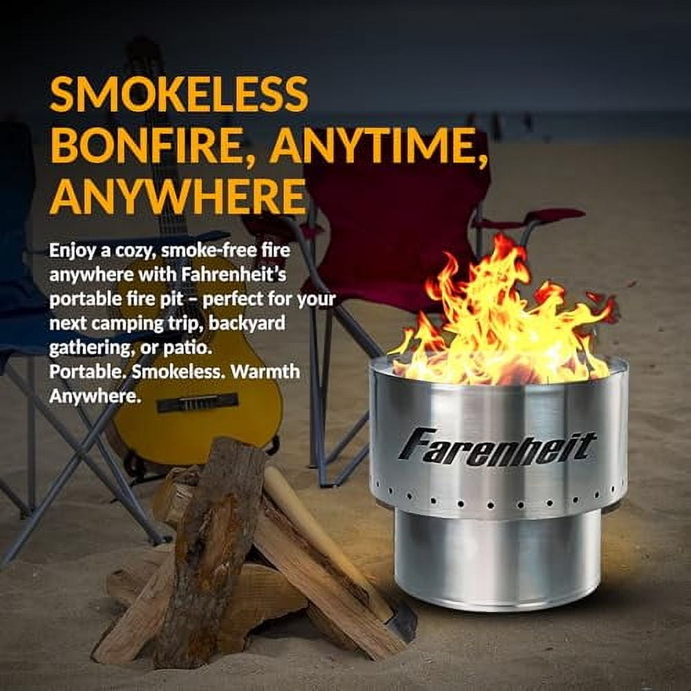 Fahrenheit 13.5 Inch Stainless Steel Fire Pit - Portable Smokeless ...