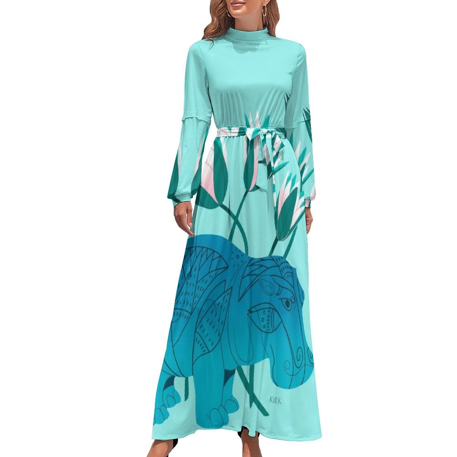 Faience Hippo - Floral Artefacts Long Dress Woman dresses party dresses ...